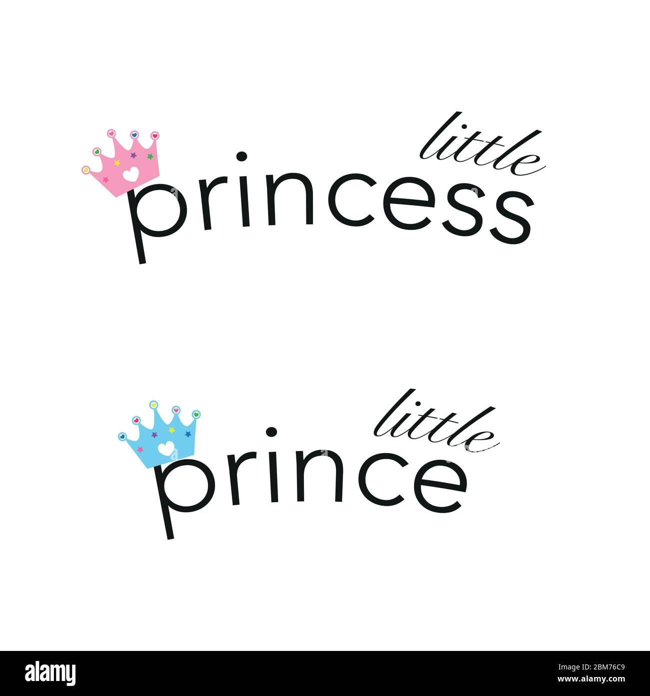Little Princess and little prince text with pink and blue crown. Baby ...