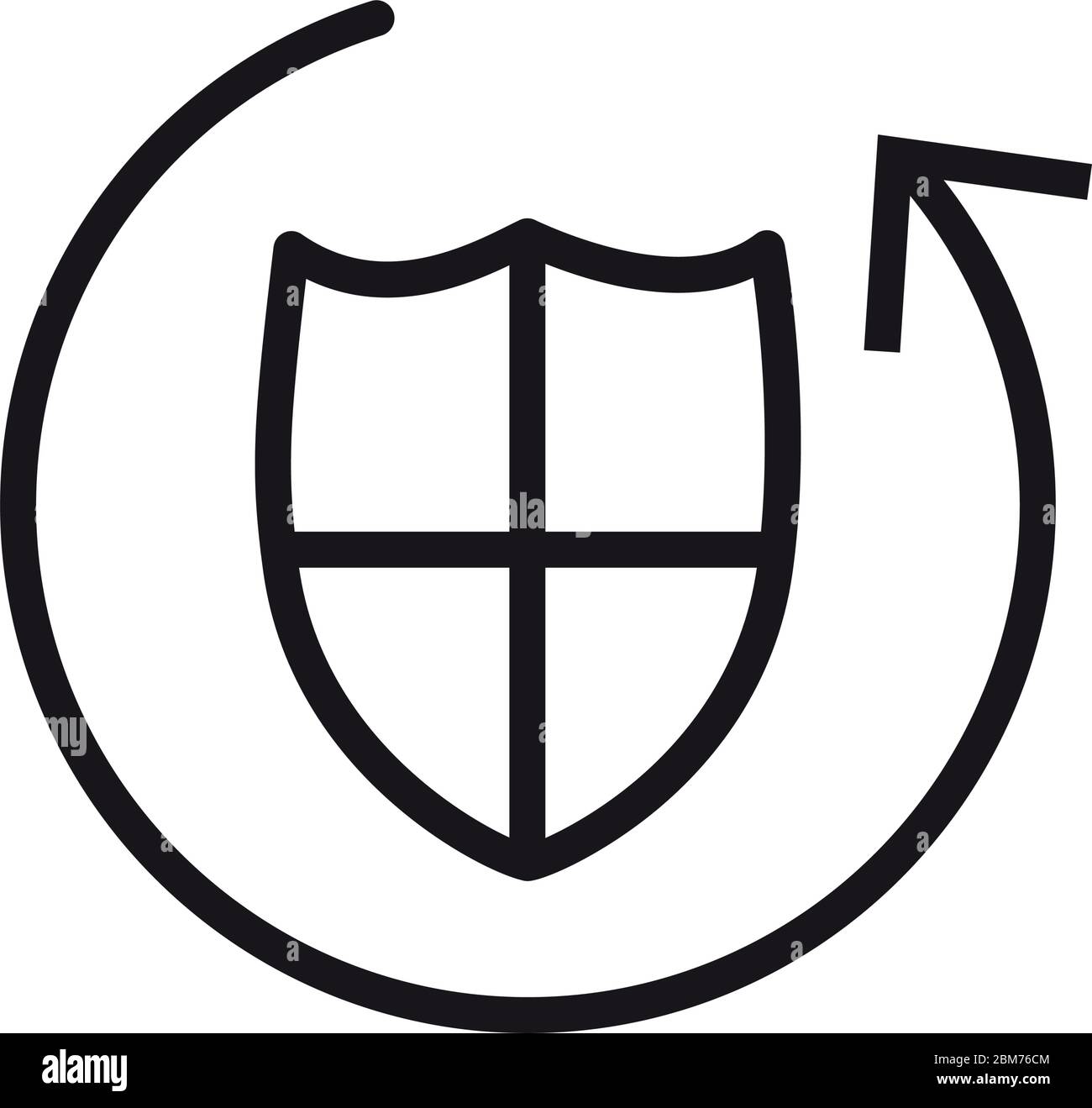 cyber security concept, security shield with sync arrow icon over white ...