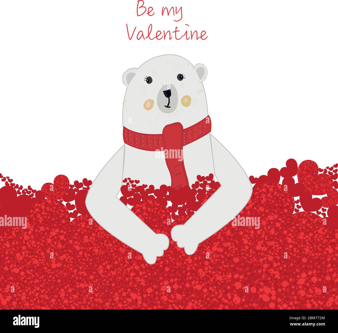 ''Be My Valentine'' text and Polar bear holding shining red heart ...