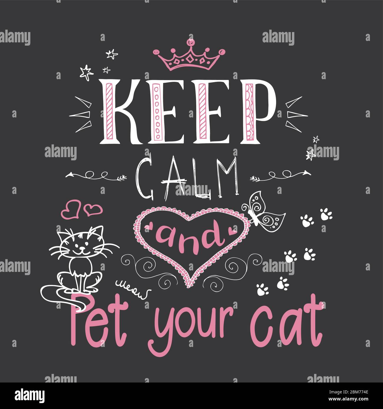 Funny cats and phrase-keep calm and pet your cat, vector illustration ...