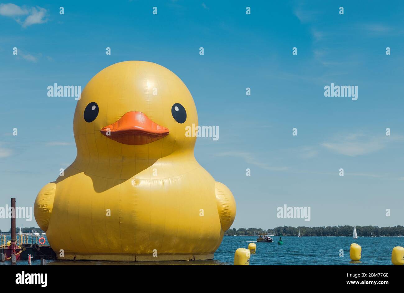Giant yellow rubber duck sculpture, Toronto, Lake Ontario Stock Photo ...