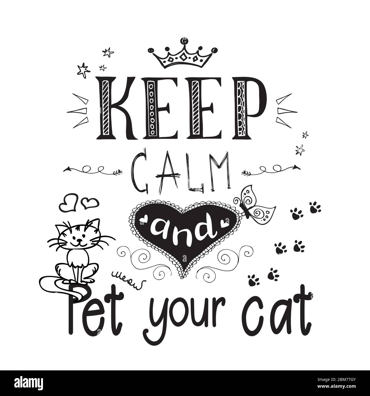 Funny cats and phrase-keep calm and pet your cat, vector illustration ...