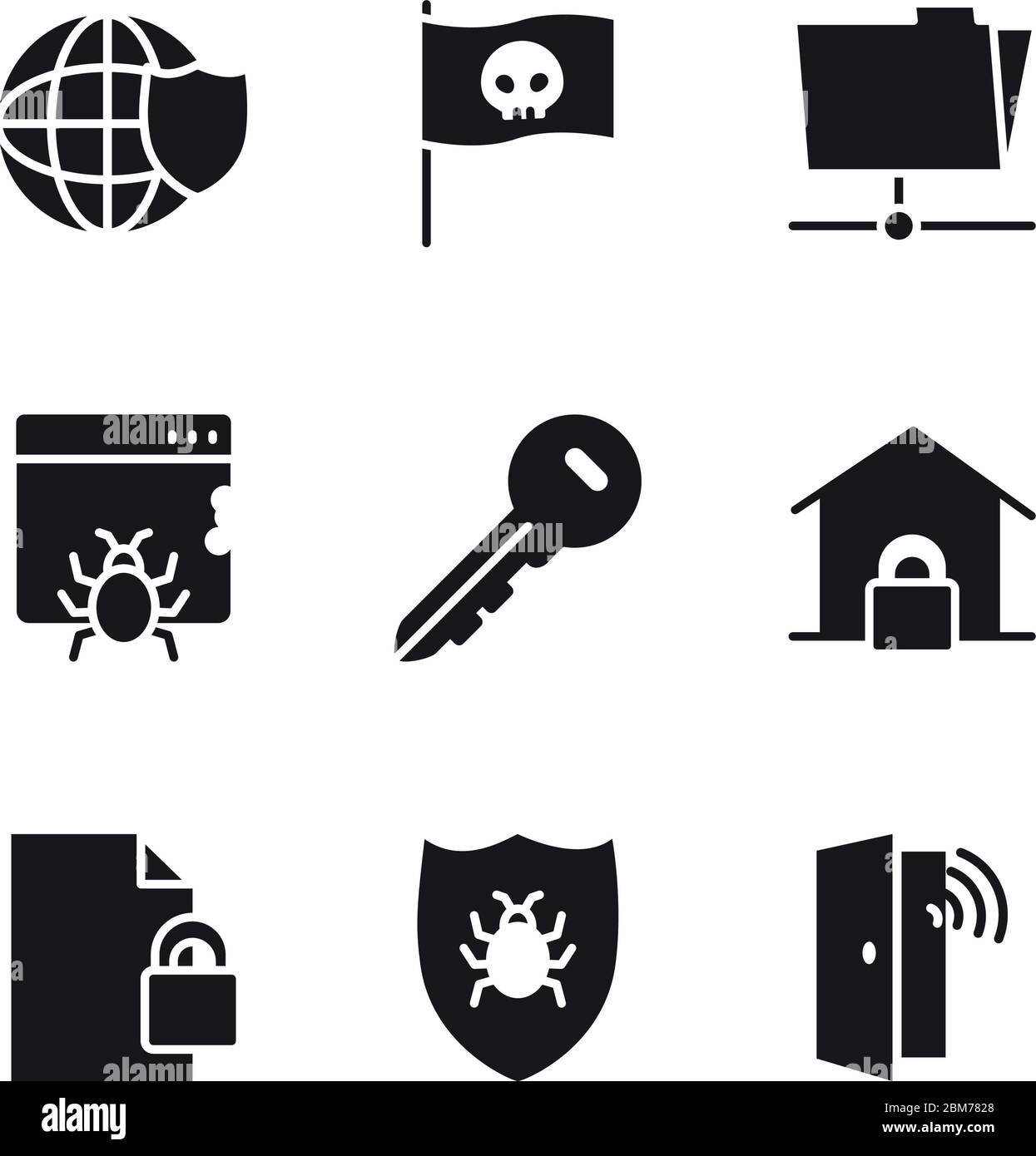 key and cyber security icon set over white background, silhouette style ...