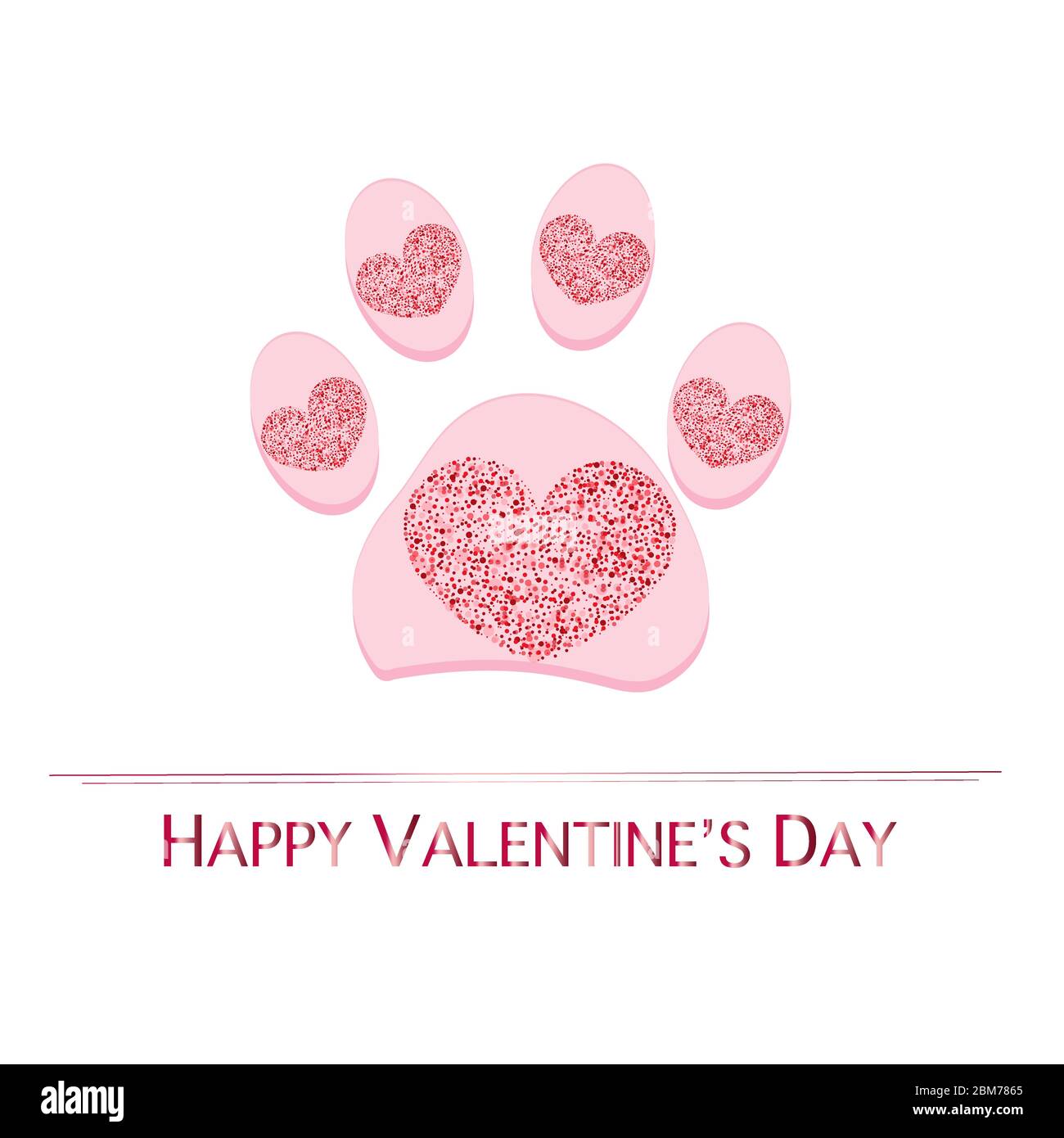 Dog paw print with shining red heart. Valentine's Day greeting card ...
