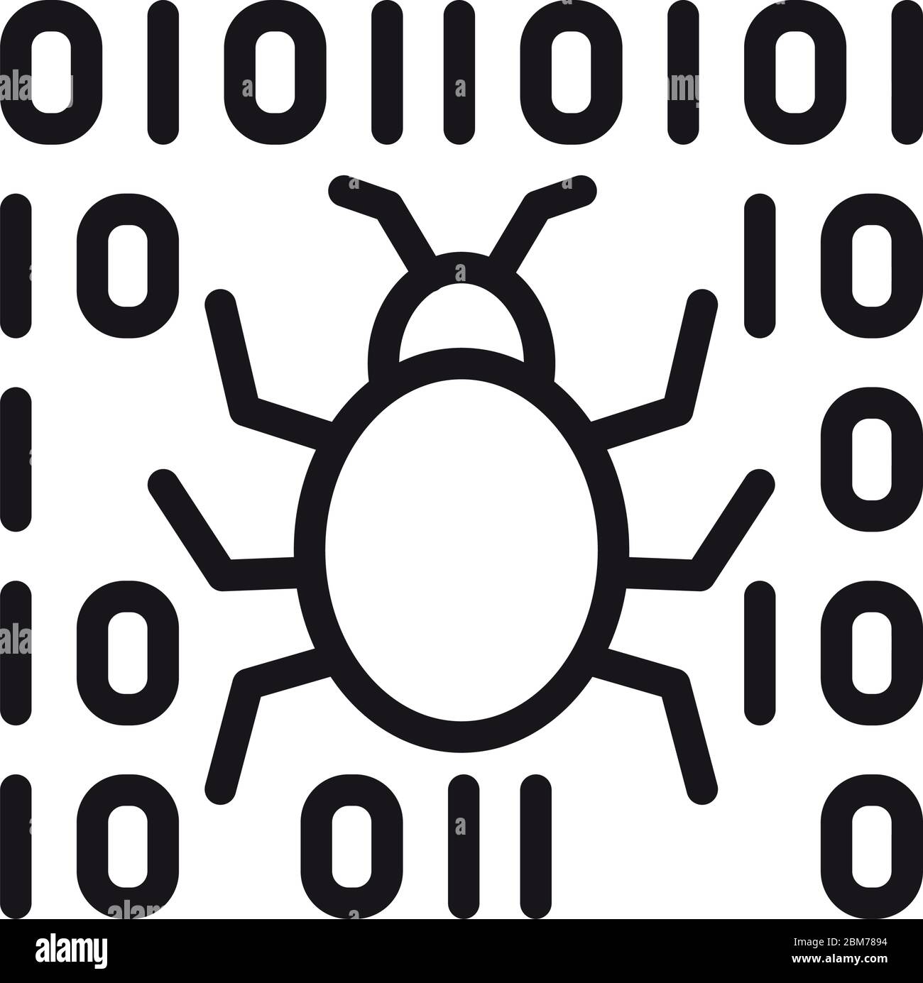 cyber security concept, bug malware icon over white background, line ...