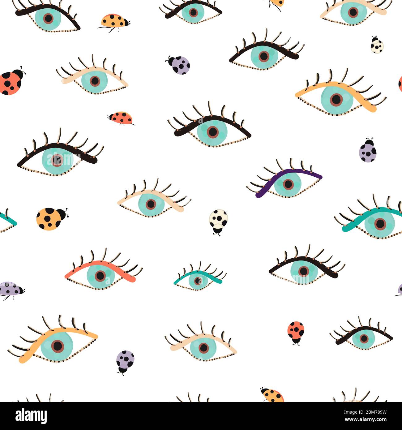 Beauty blue eyes with colorful ladybug lucky pattern Stock Vector Image ...