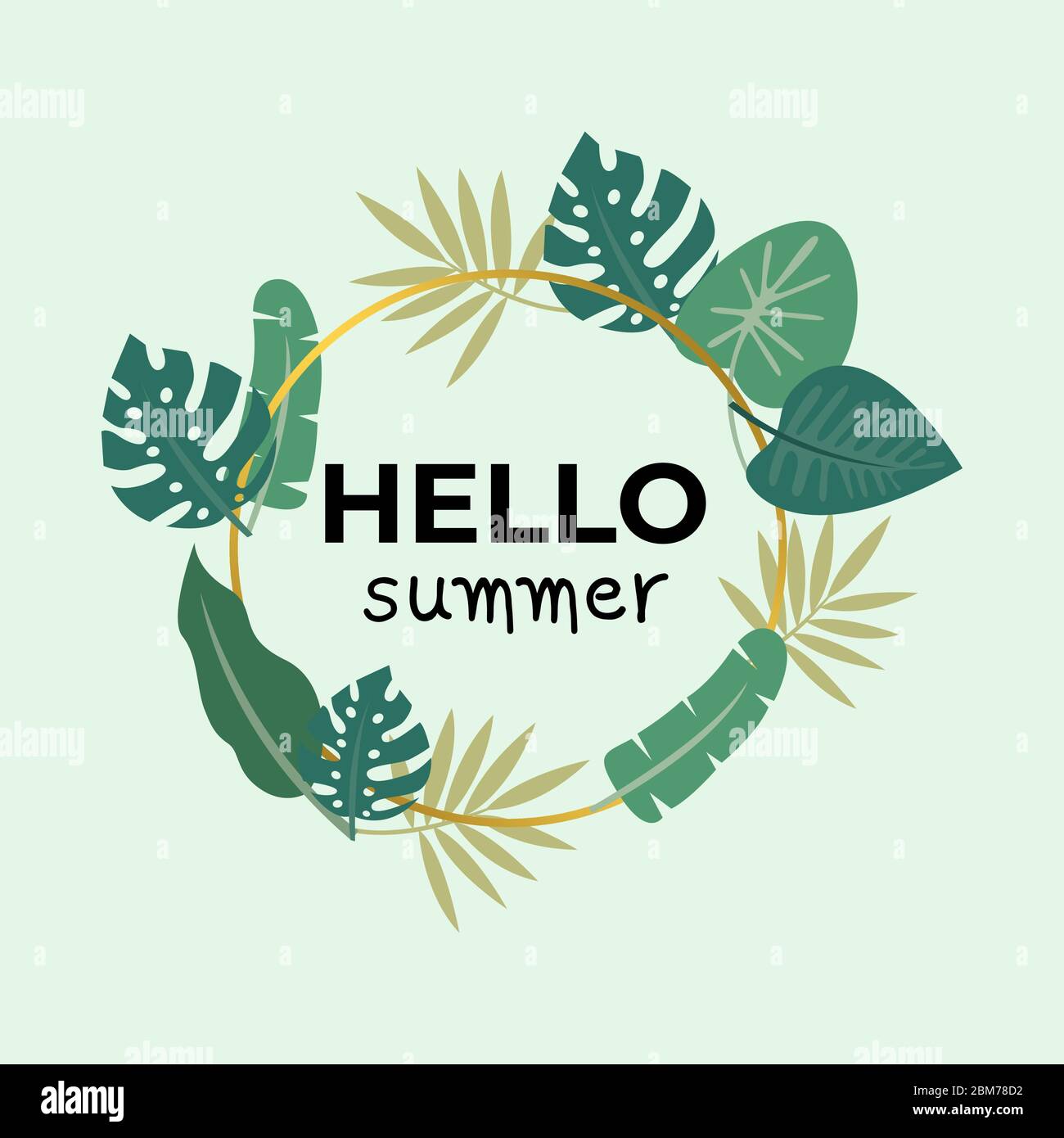 Hello Summer. Modern calligraphic T-shirt design with flat palm trees ...