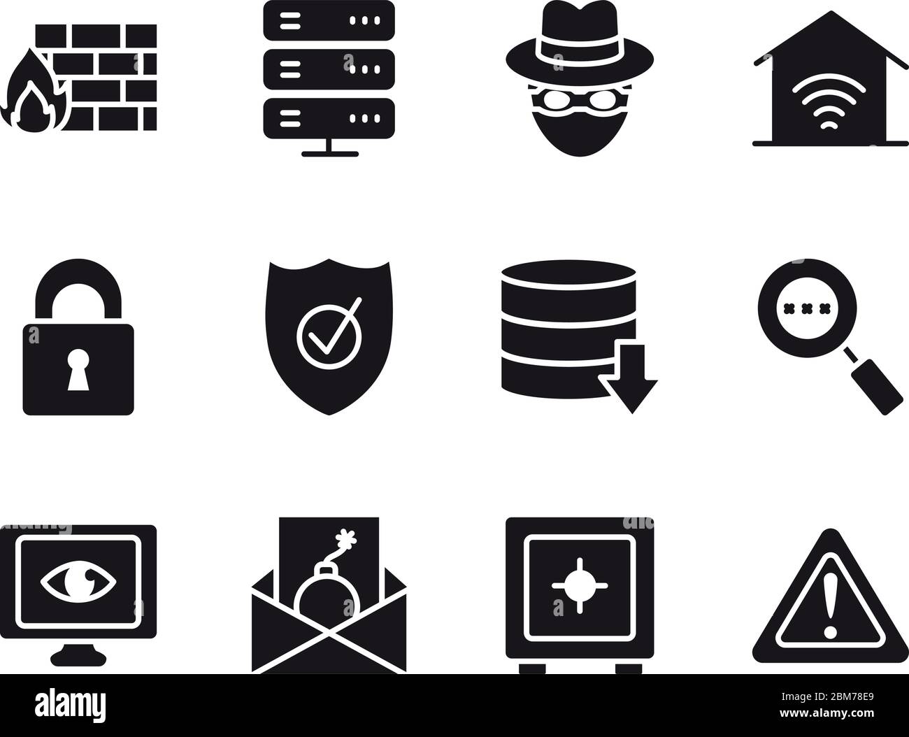 strong box and cyber security icon set over white background ...