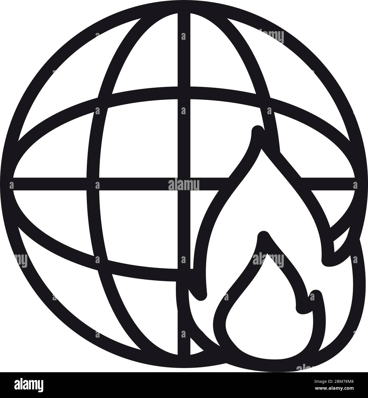 cyber security concept, global sphere and fire icon over white ...