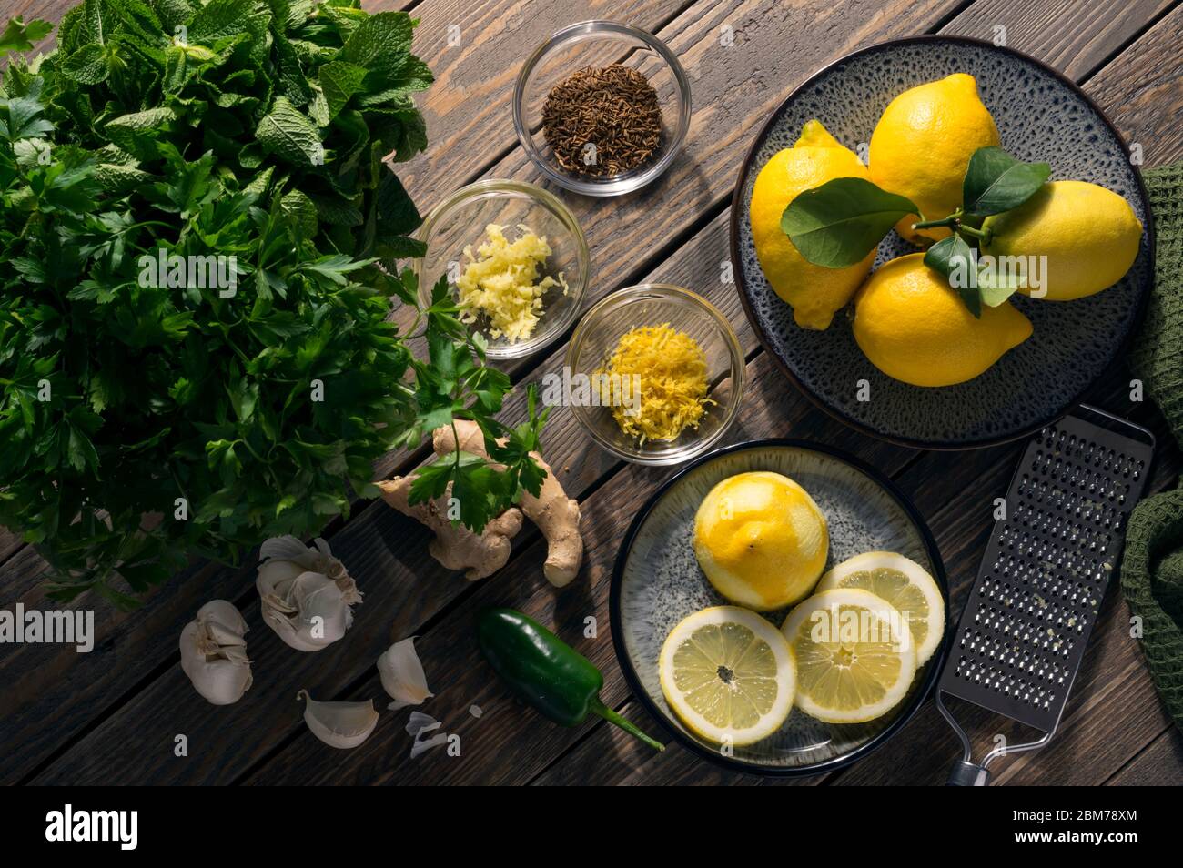 Summer ingredients, fresh green and yellow spices and flavours. Parsley ...