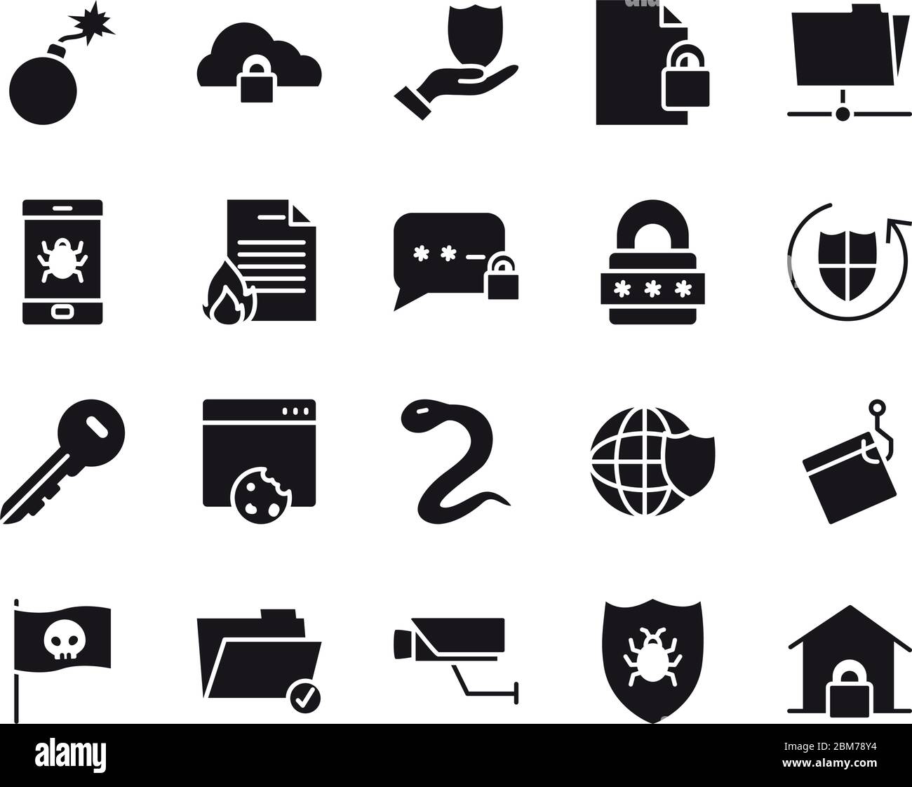 global sphere and cyber security icon set over white background ...