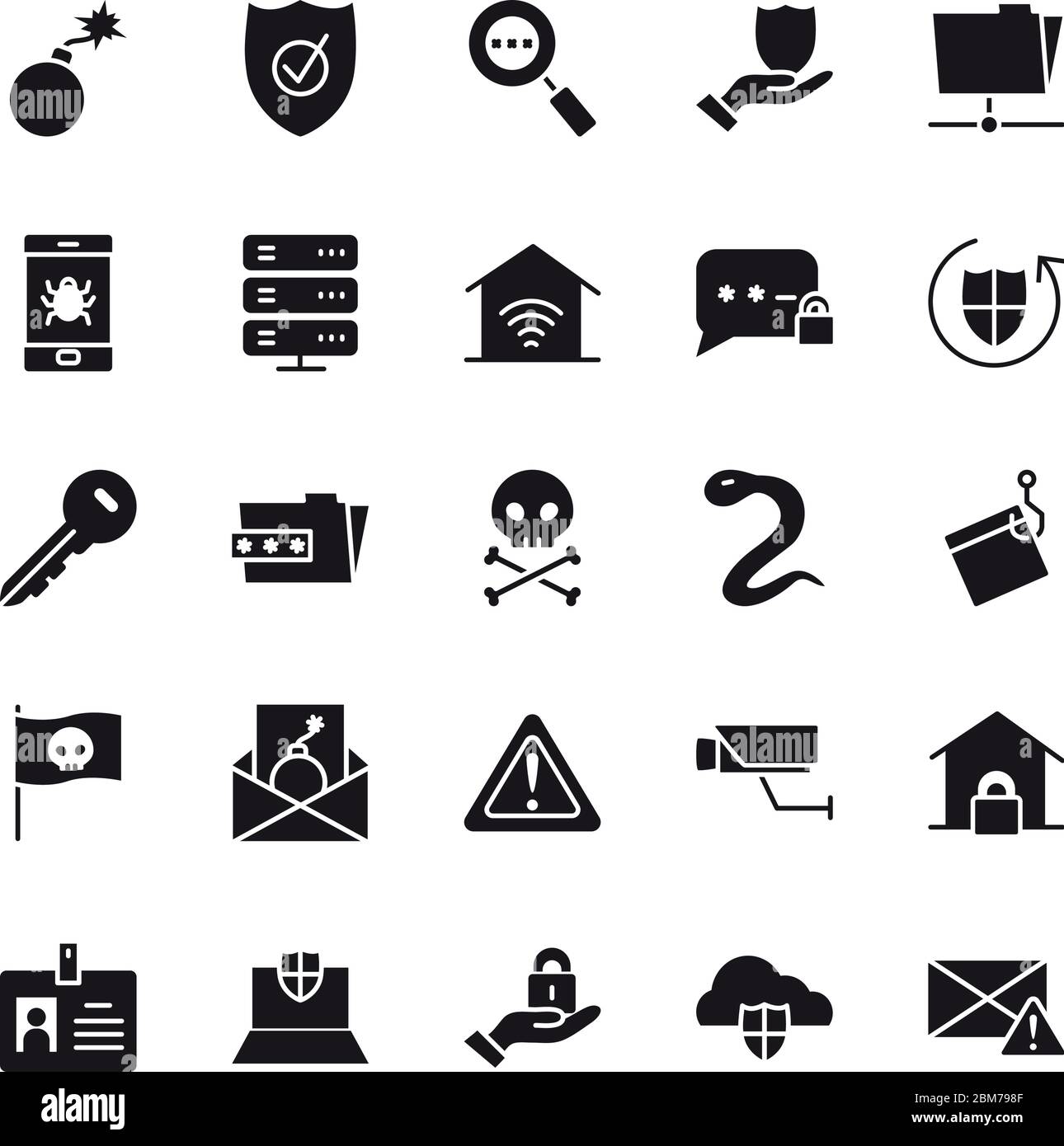 usb and cyber security icon set over white background, silhouette style ...
