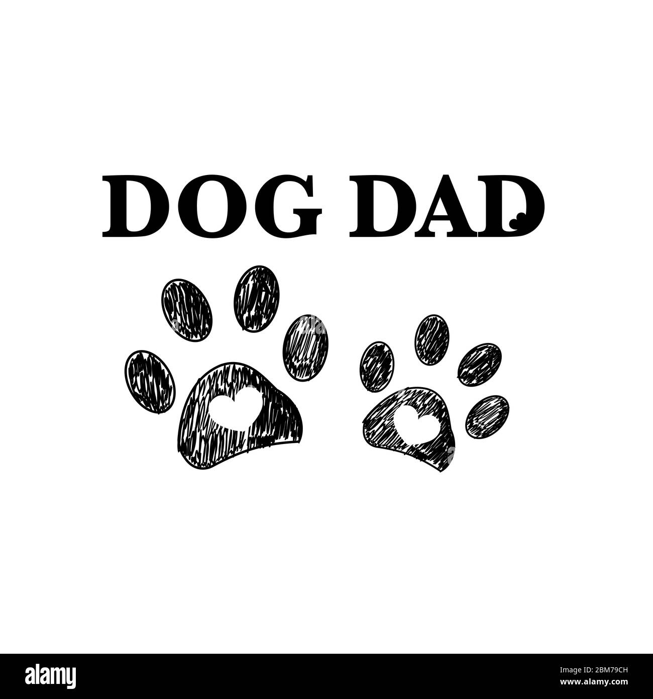 Black paw print with hearts. Dog dad text. Happy Father's Day ...