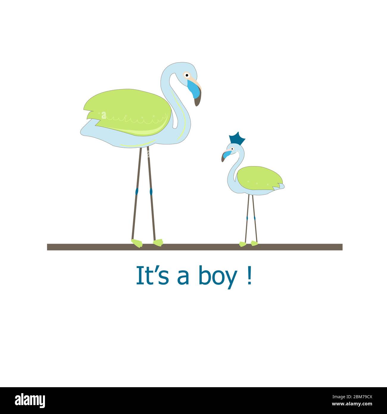 Flamingos baby shower. Mother flamingo and baby flamingo. It's a boy ...