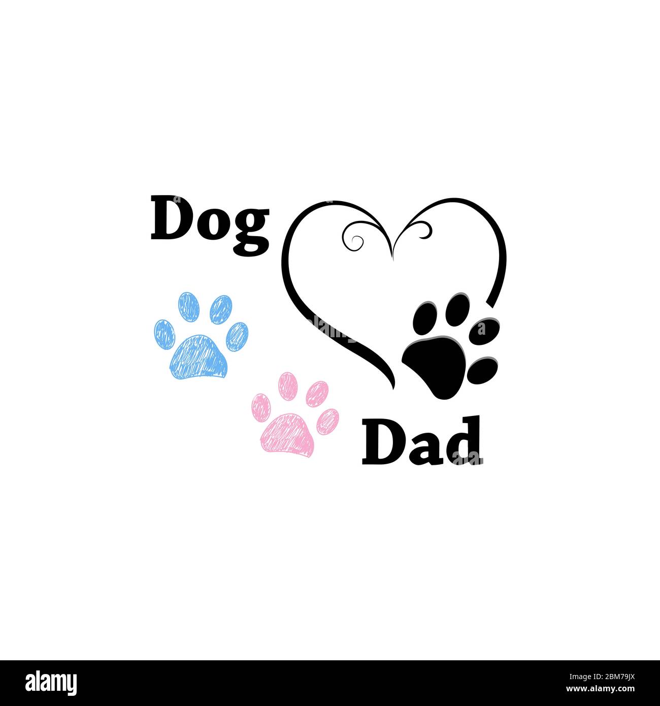 Dog Dad. Pink and blue paw print with hearts. Happy Father's Day ...