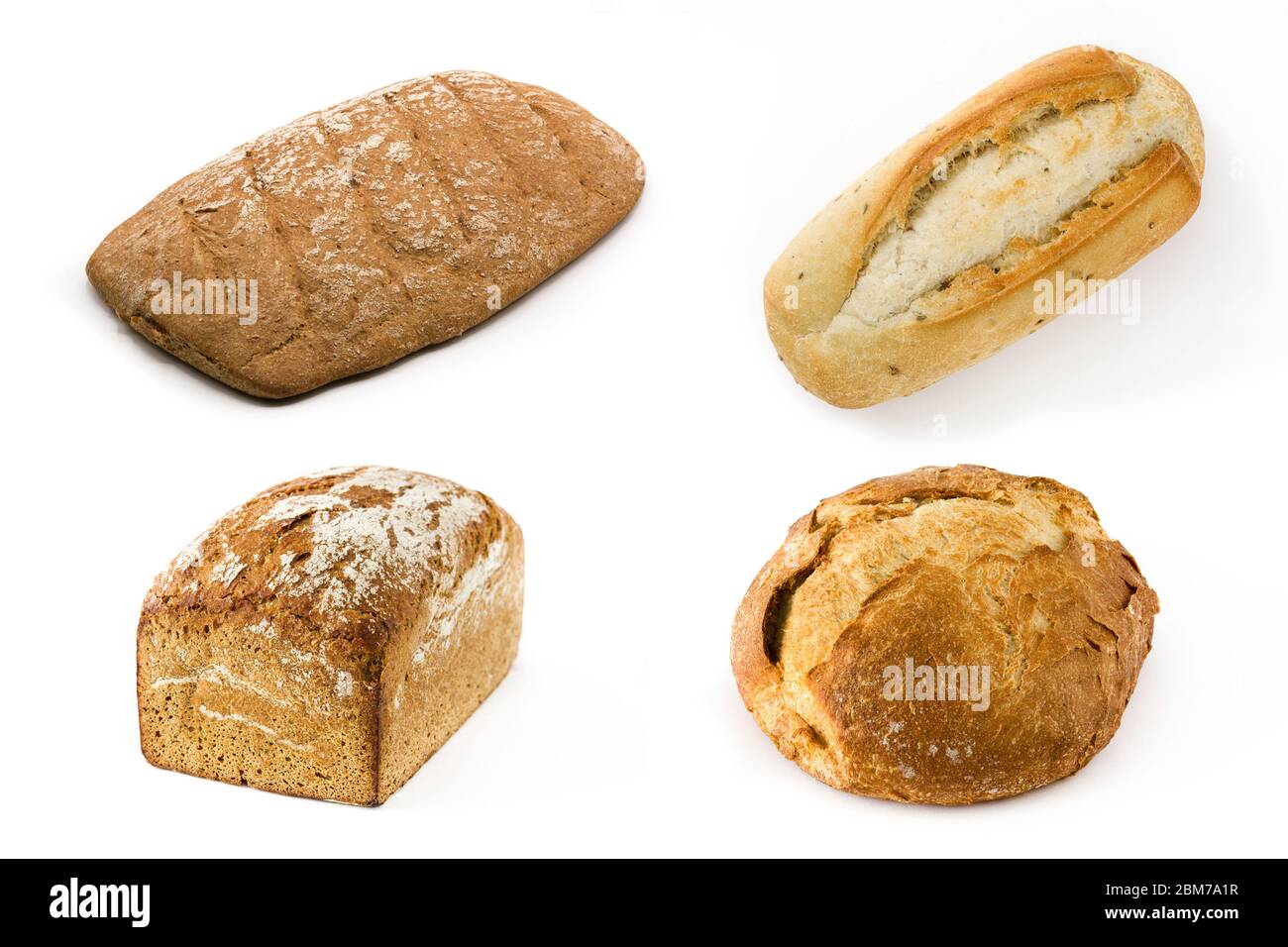 Set of different breads isolated on white background Stock Photo - Alamy