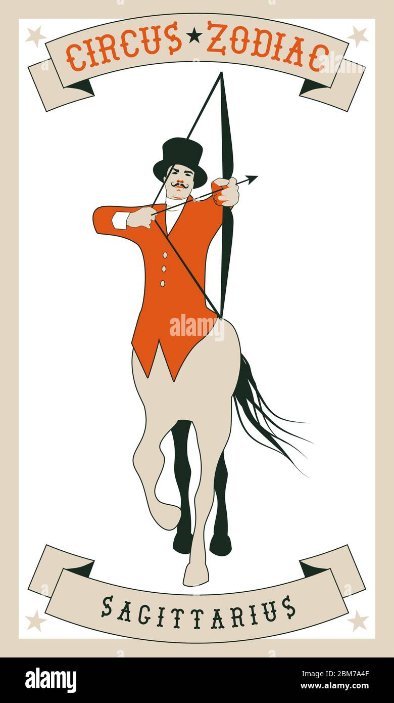 Zodiac Circus. Sagittarius sign. Centaur shooting arrows. Wearing top ...