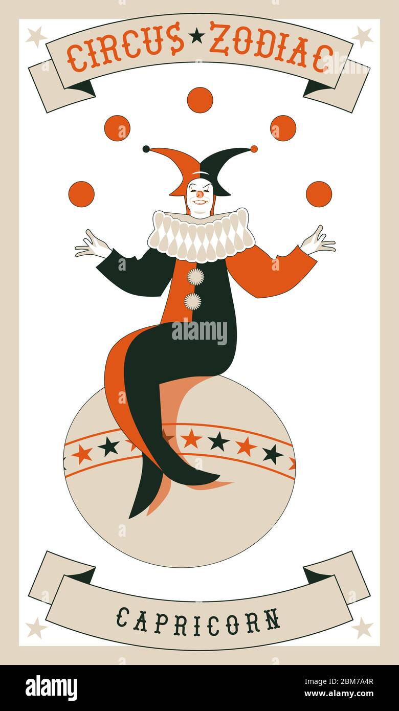 Zodiac Circus. Capricorn sign. Clown dressed as a horned mermaid ...