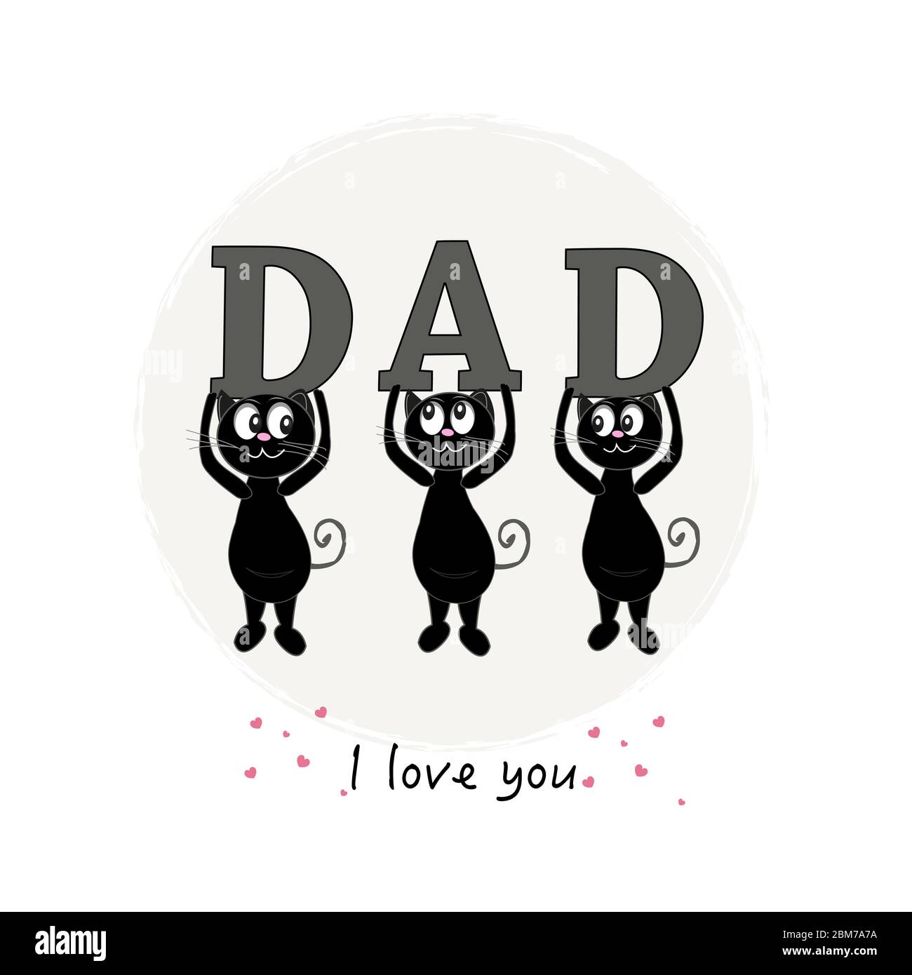 Cat Dad text with cute black cats. Happy Father's Day greeting card ...