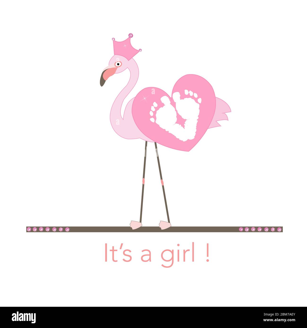 Flamingo baby shower. Baby girl. It's a girl. Flamingo with baby foot ...