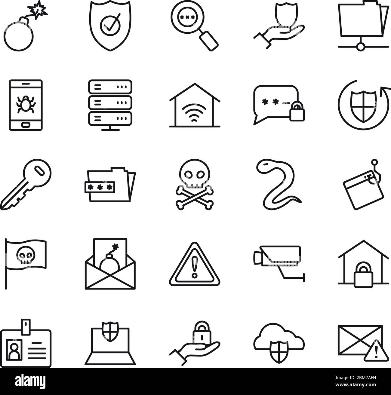 cloud storage and cyber security icon set over white background, line ...
