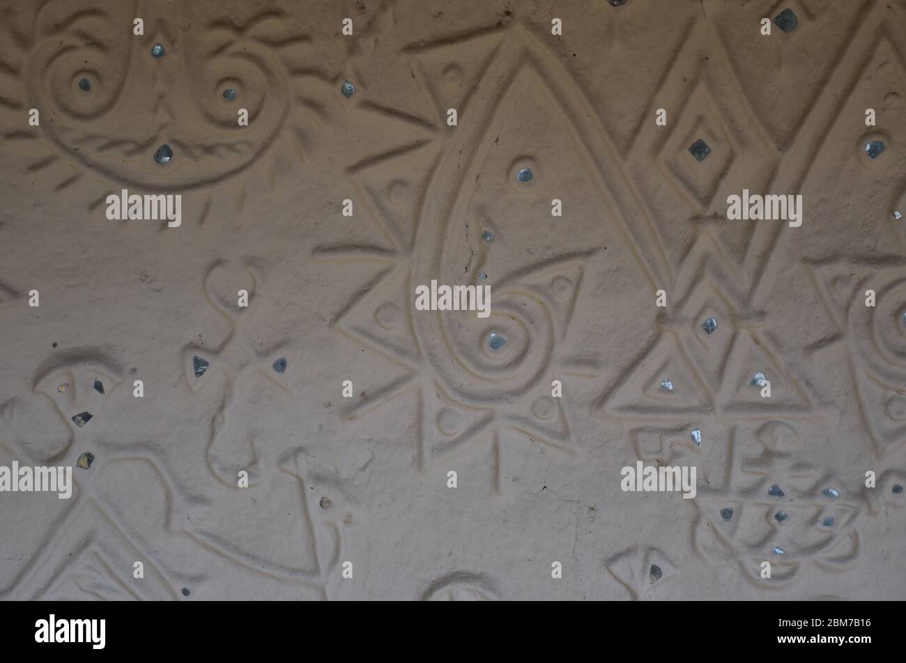 Antique designer clay wall made by tribes at Manav Sangrahalaya (Museum ...