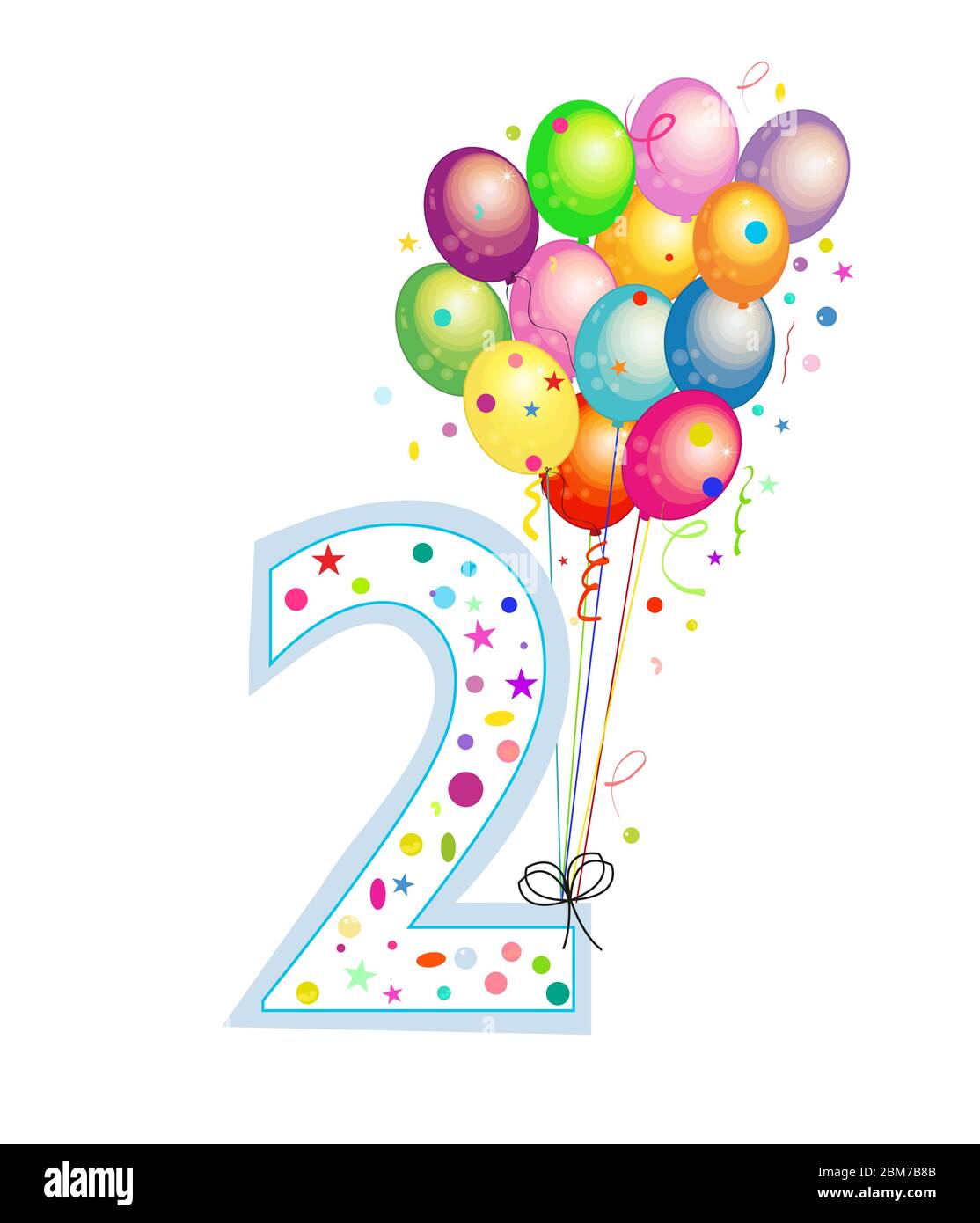 Happy second birthday candle. Second numbered balloon. Colorful ...