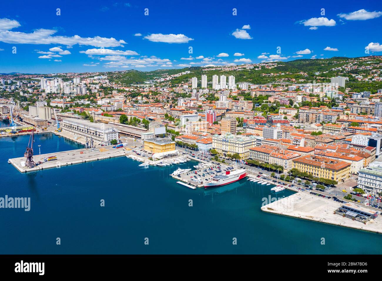 Croatia, city of Rijeka, aerial panoramic view of city center, marina ...