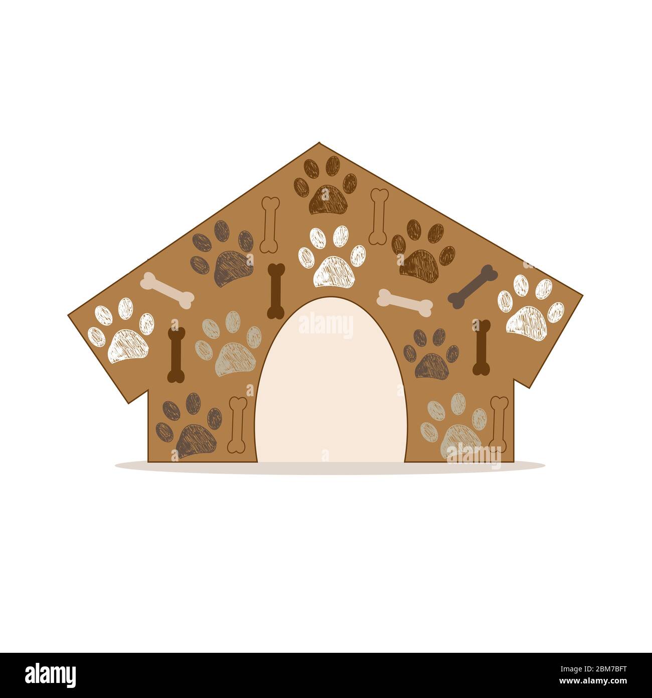 Dog hut. Brown colored paw print with bone and dog home Stock Vector ...