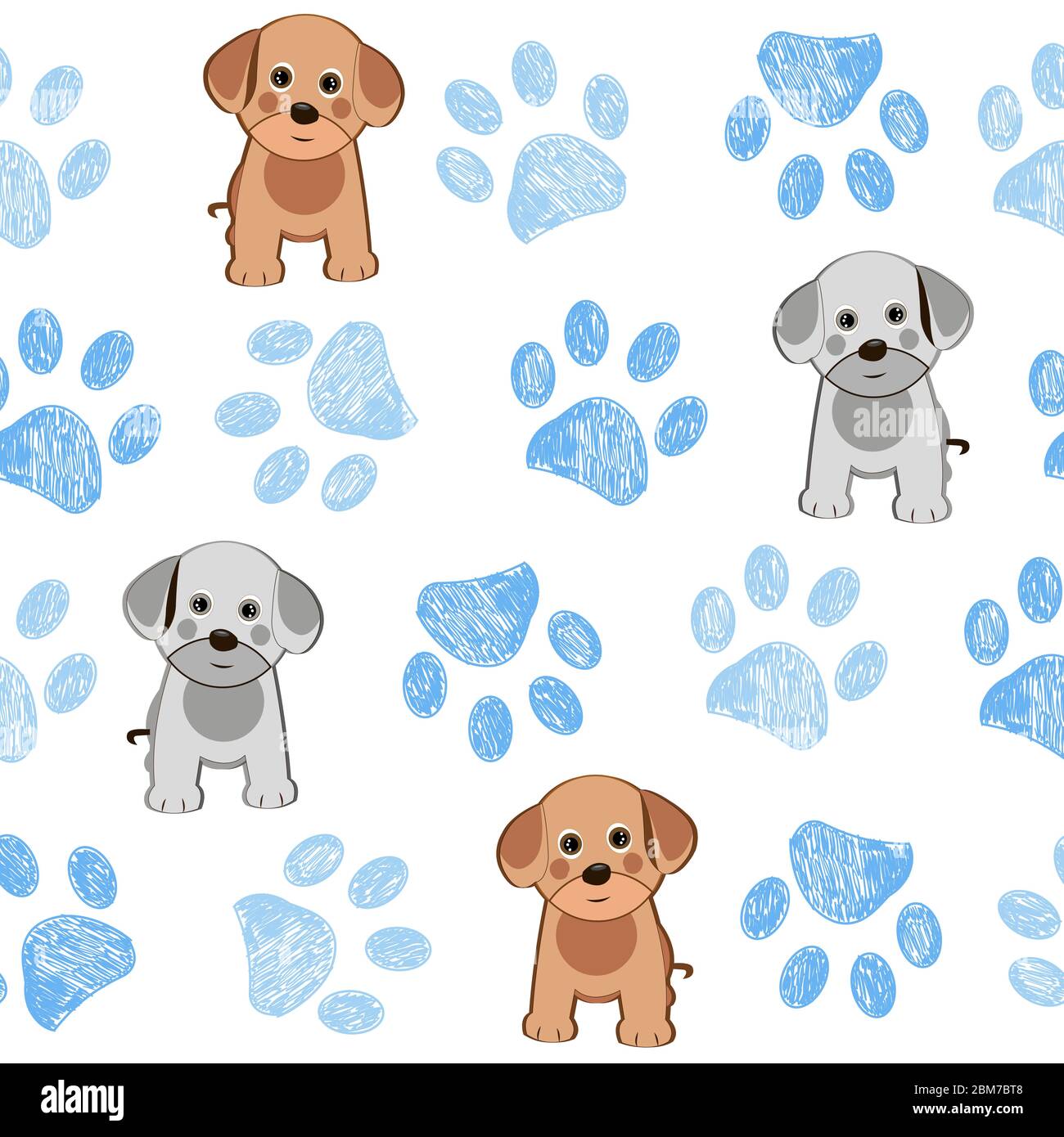 Cute dog and doodle paw prints blue paws pattern Stock Vector Image ...