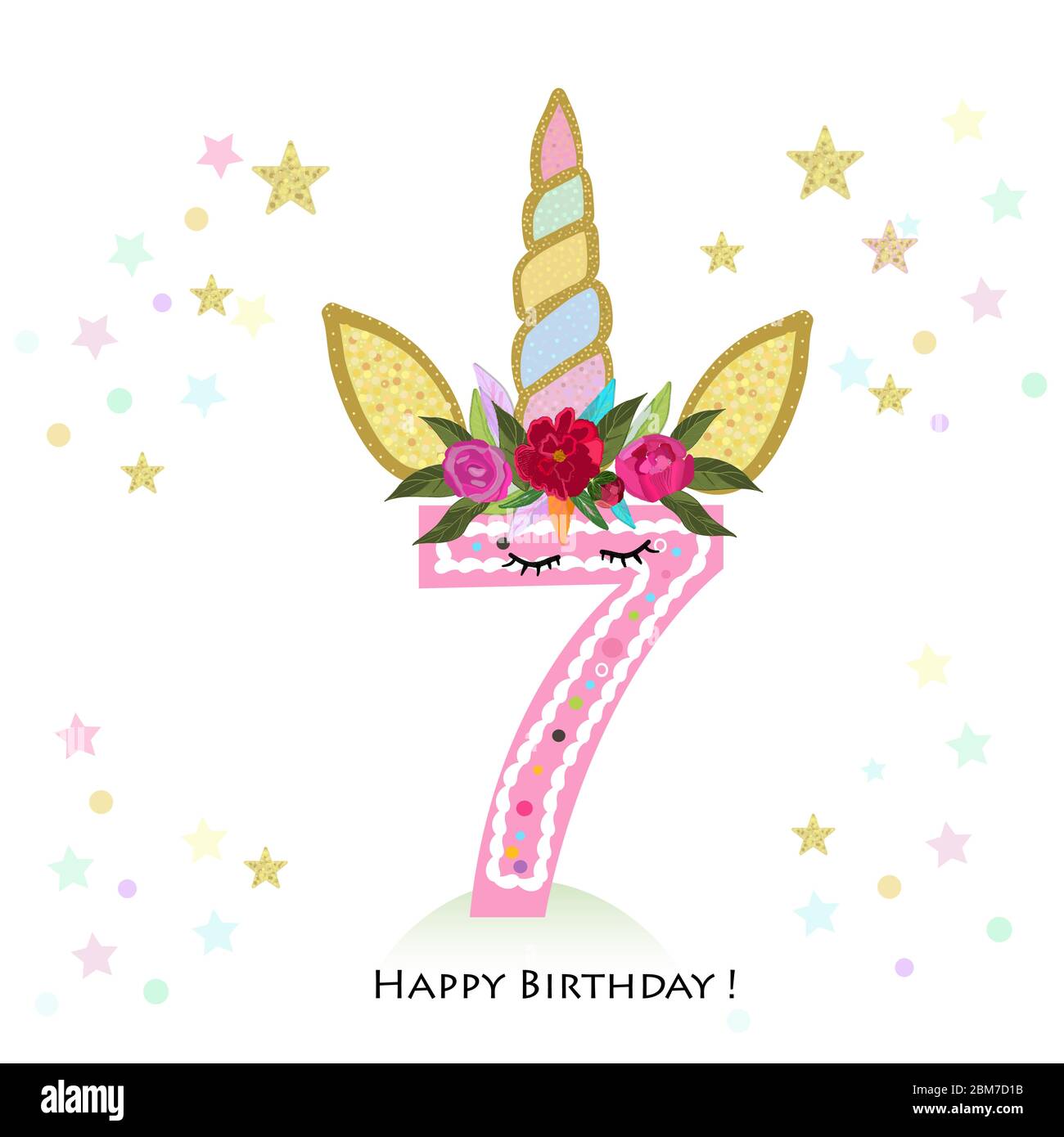 Seventh birtday. Seven. Unicorn Birthday invitation. Party invitation ...