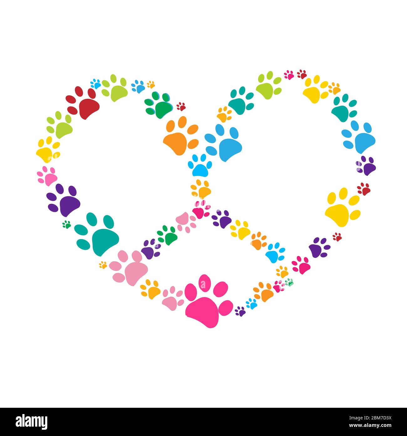 Dog paw print made of colorful heart peace sign Stock Vector Image ...