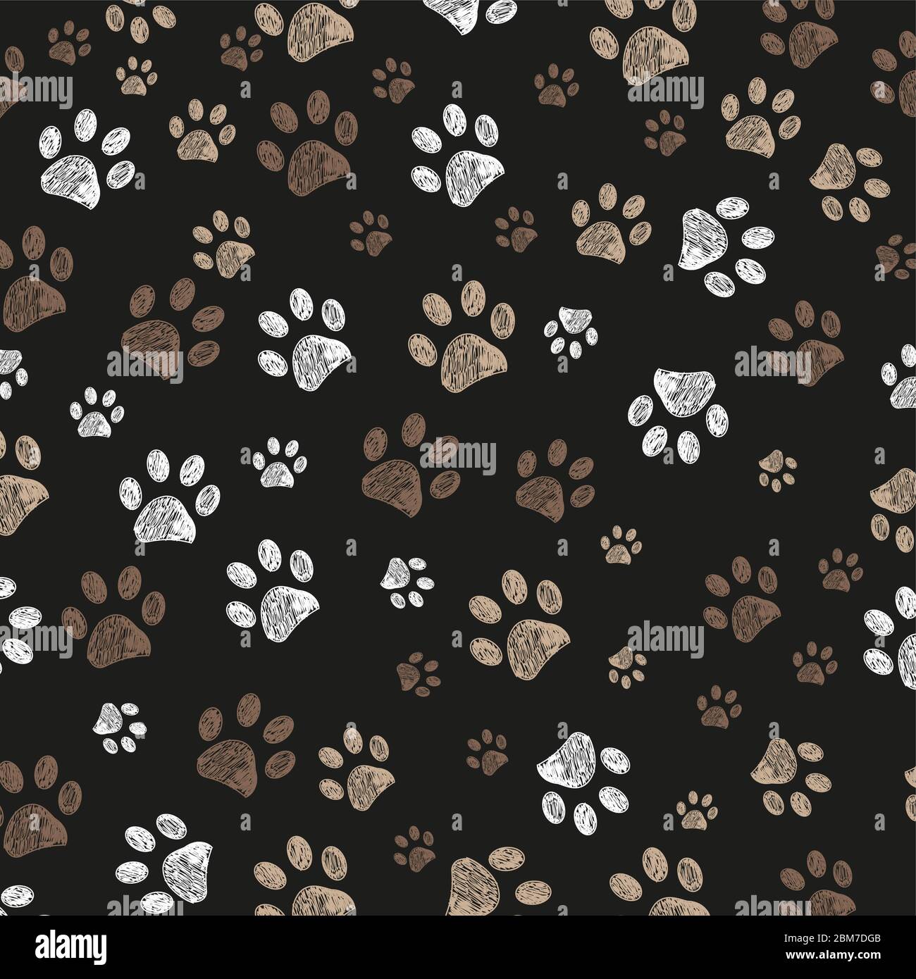 Doodle paw print brown colored with black background vector background ...