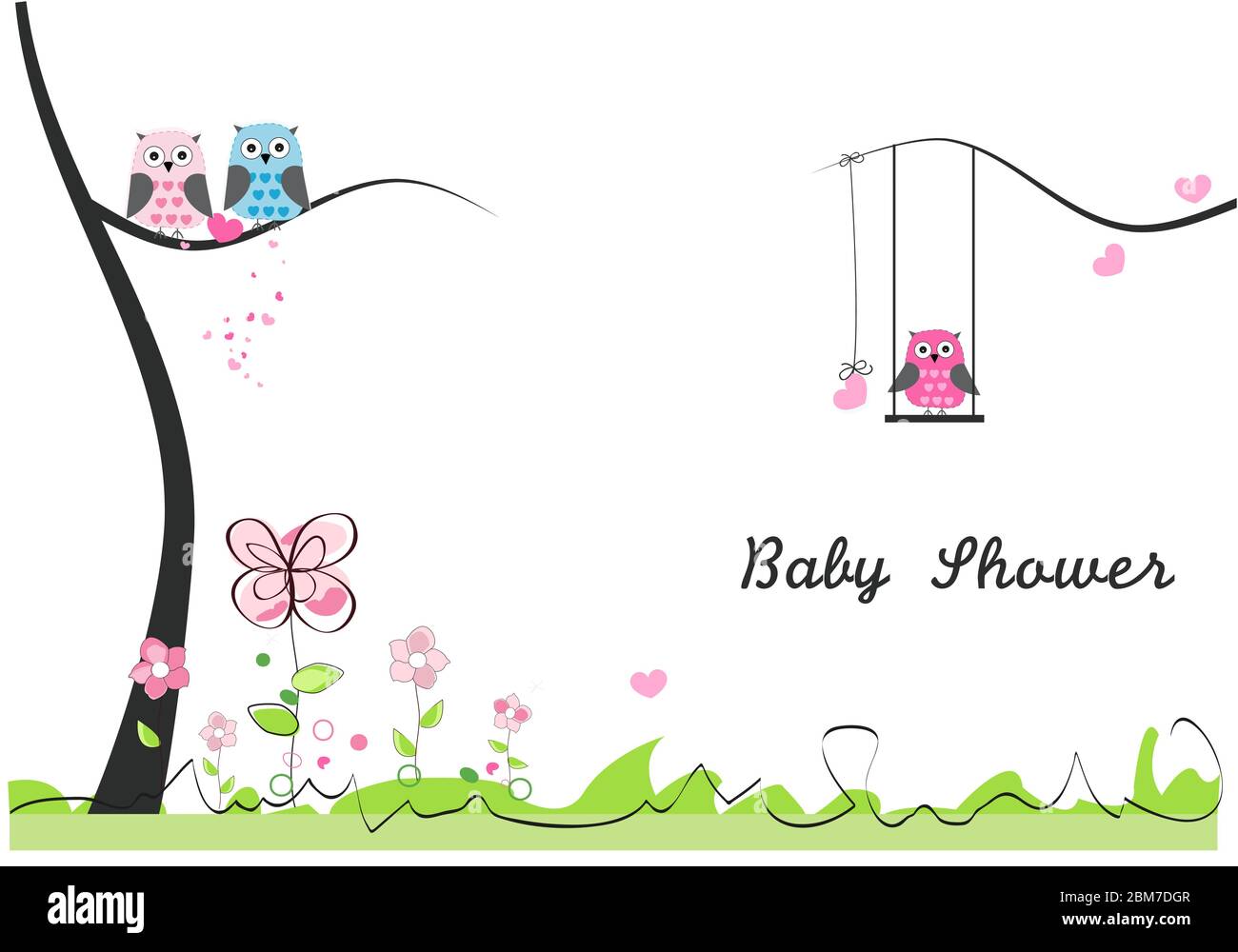 Girl Owl Baby Shower Border Clip Art