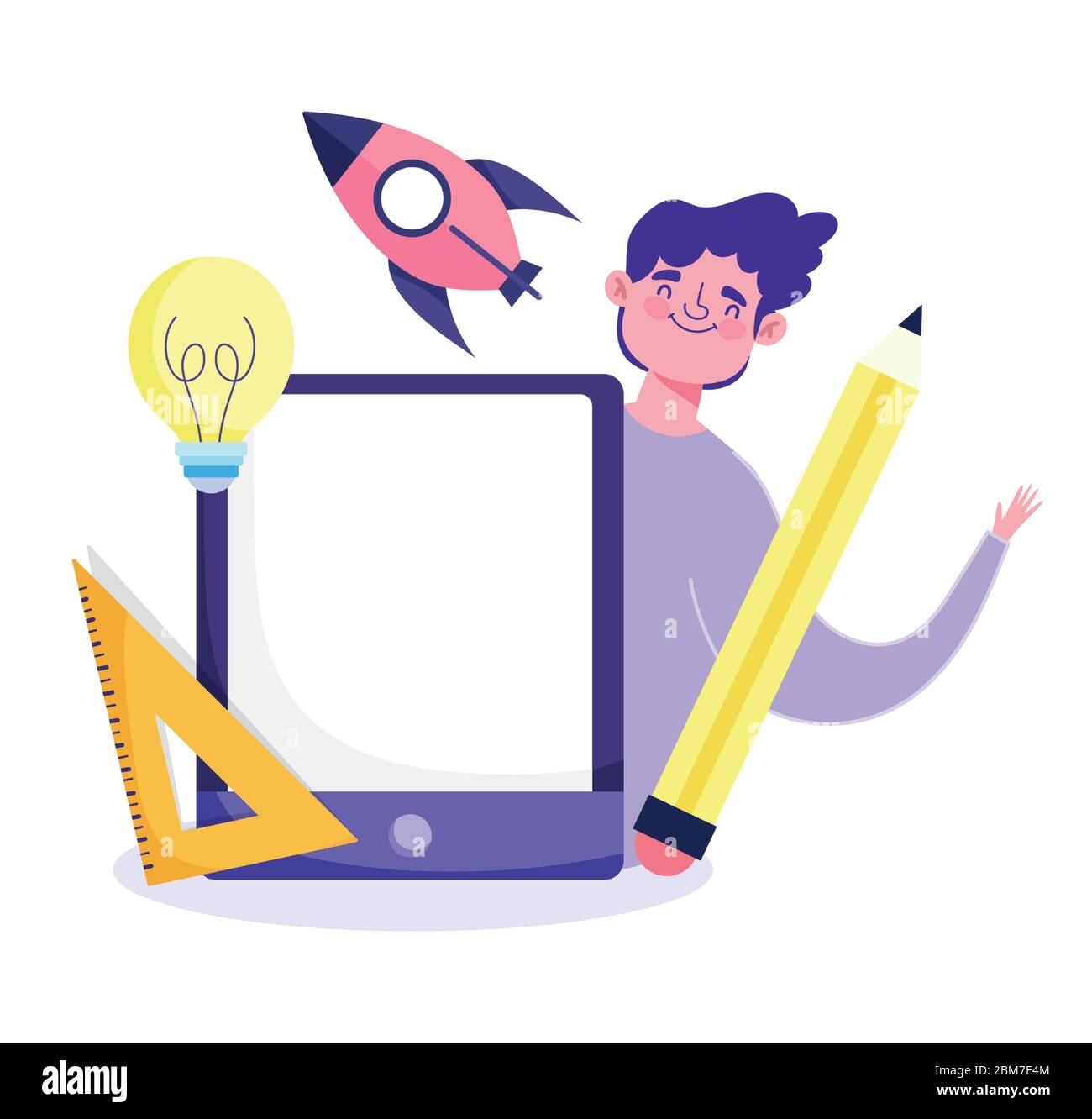 online education, boy smartphone pencil idea lesson study cartoon ...