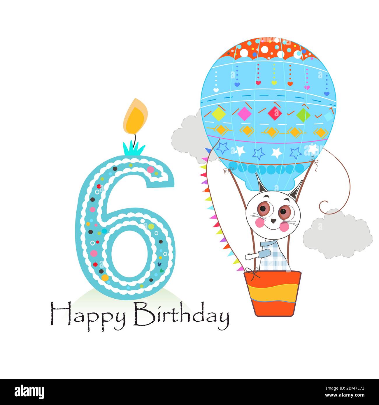 Sixth birthday with hot air balloon and cute cats. Happy birthday ...