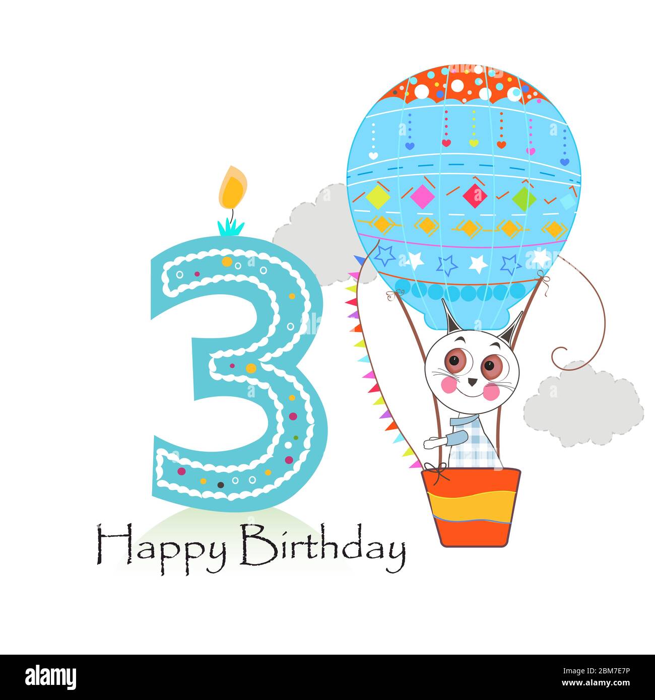 Third birthday with hot air balloon and cute cats. Happy birthday ...