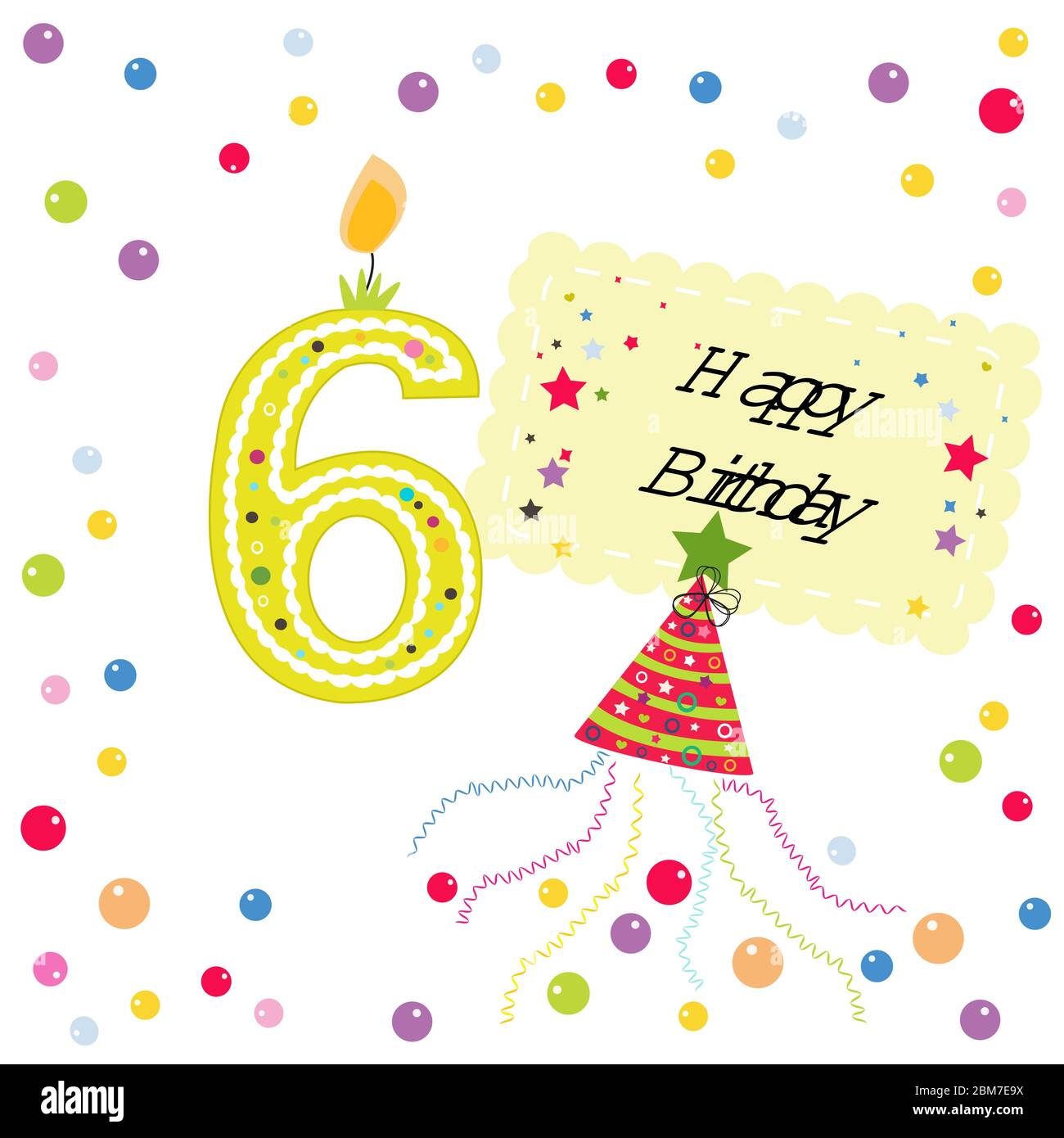 Sixth birthday greeting card with colorful balloon Stock Vector Image ...
