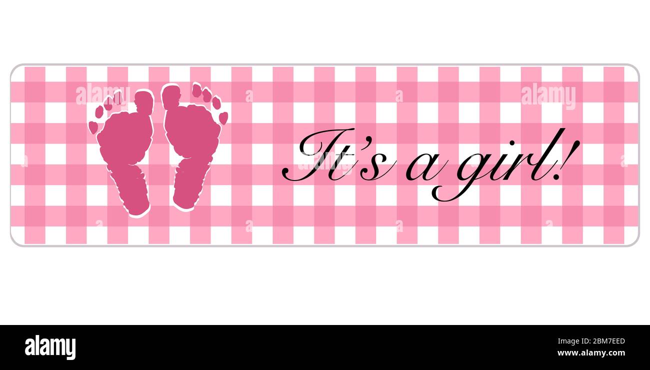 Baby girl banner. Baby shower banner with foot prints vector Stock ...