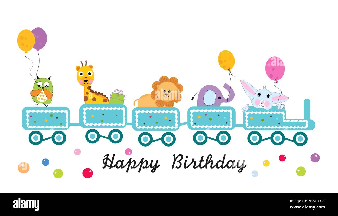 Happy birthday train with animals vector. Greeting card Stock Vector ...