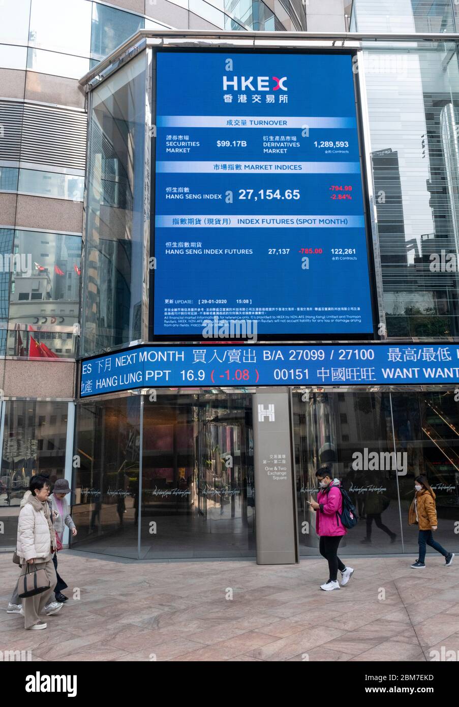 Hong Kong,China:29 Jan,2020. Stock market information is displayed on a ...