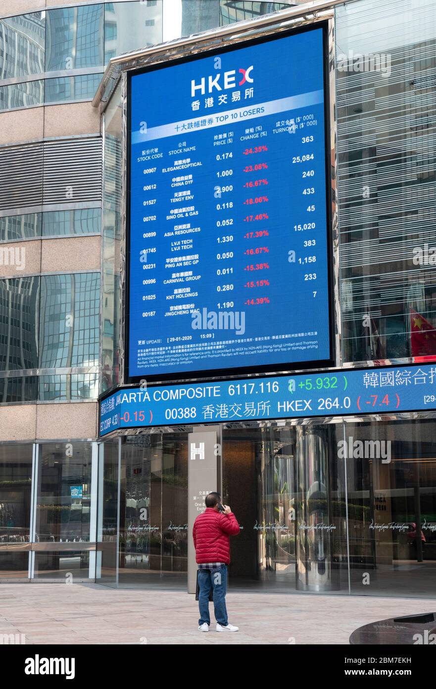 Hong Kong,China:29 Jan,2020. Stock market information is displayed on a ...