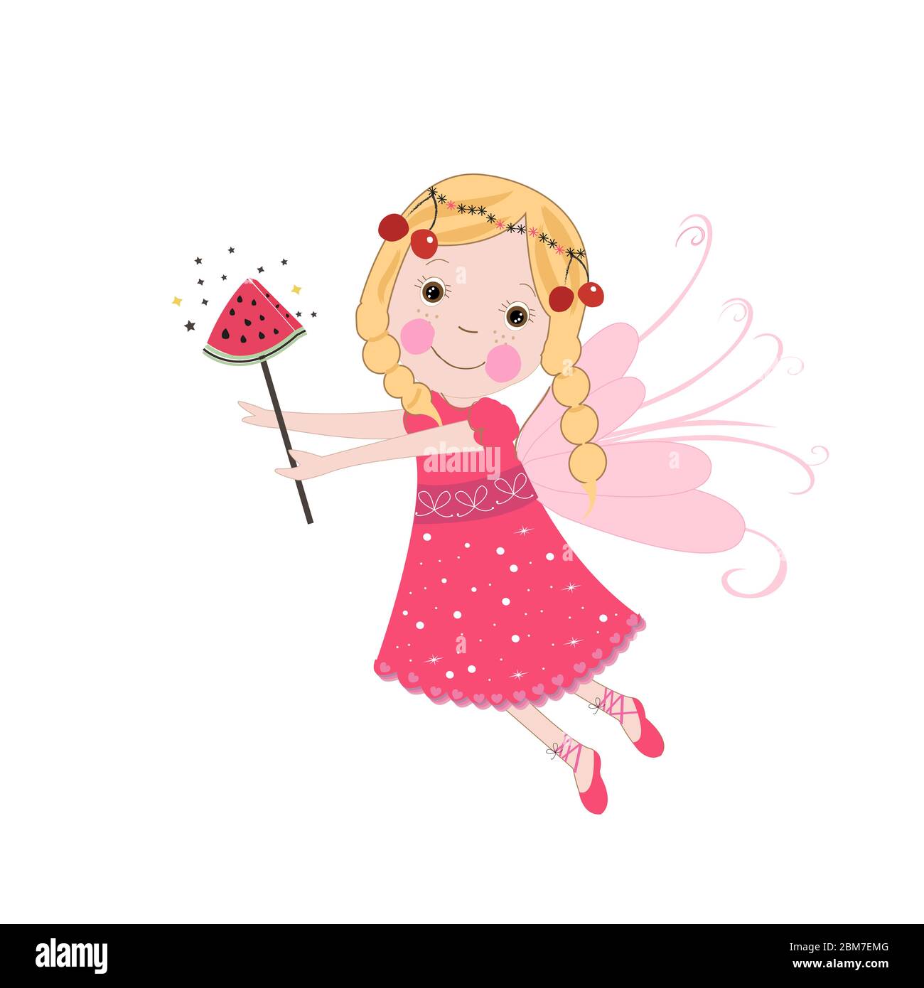 Cute summer fairy tale. Summer time vector background. Watermelon and ...