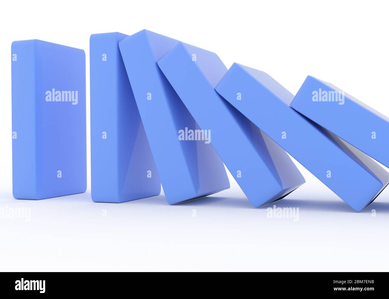 Conceptual illustration of falling bricks which push each other. 3d ...