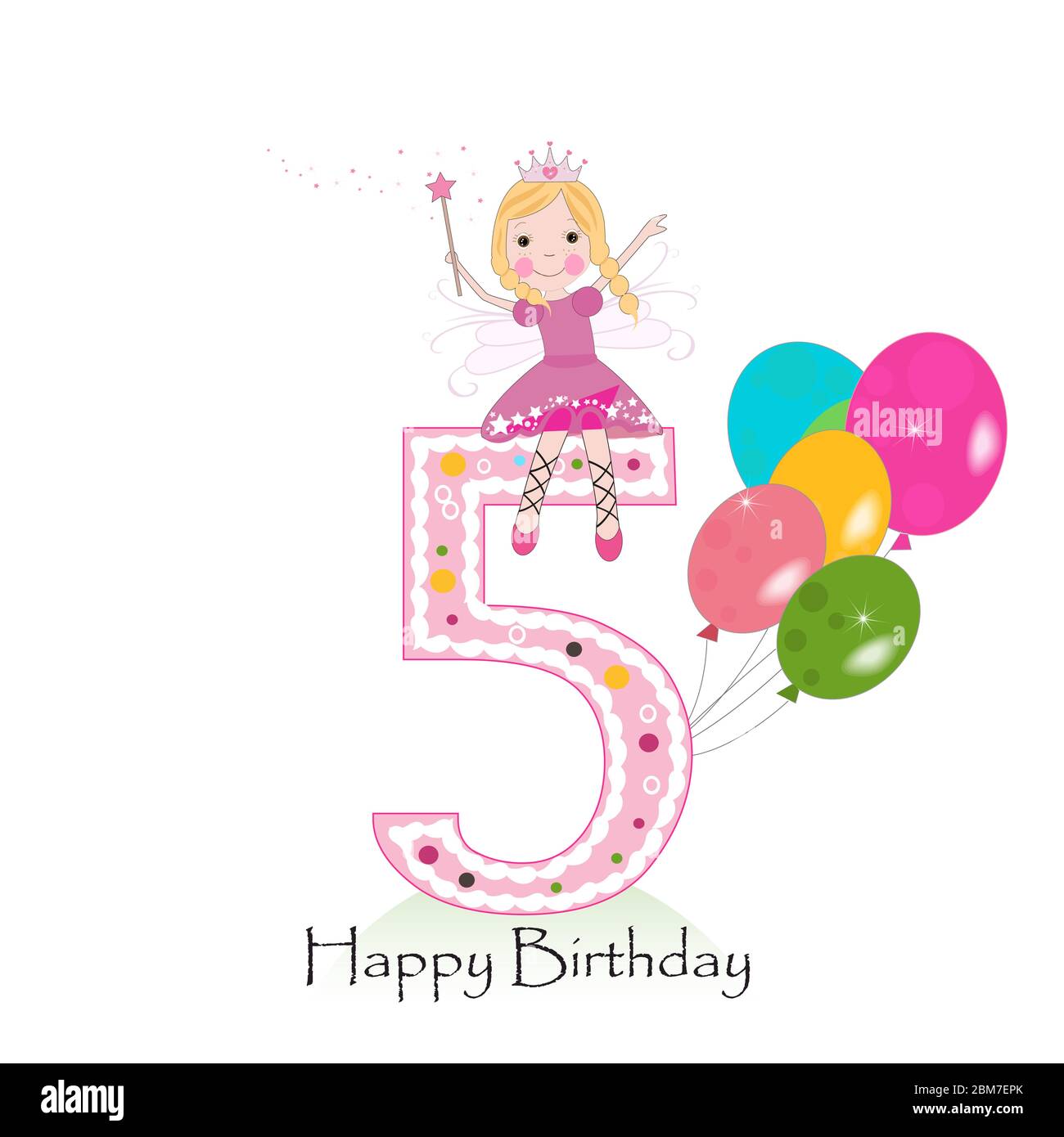 Happy fifth birthday greeting card. Cute fairy tale vector illustration Stock Vector Image & Art ...