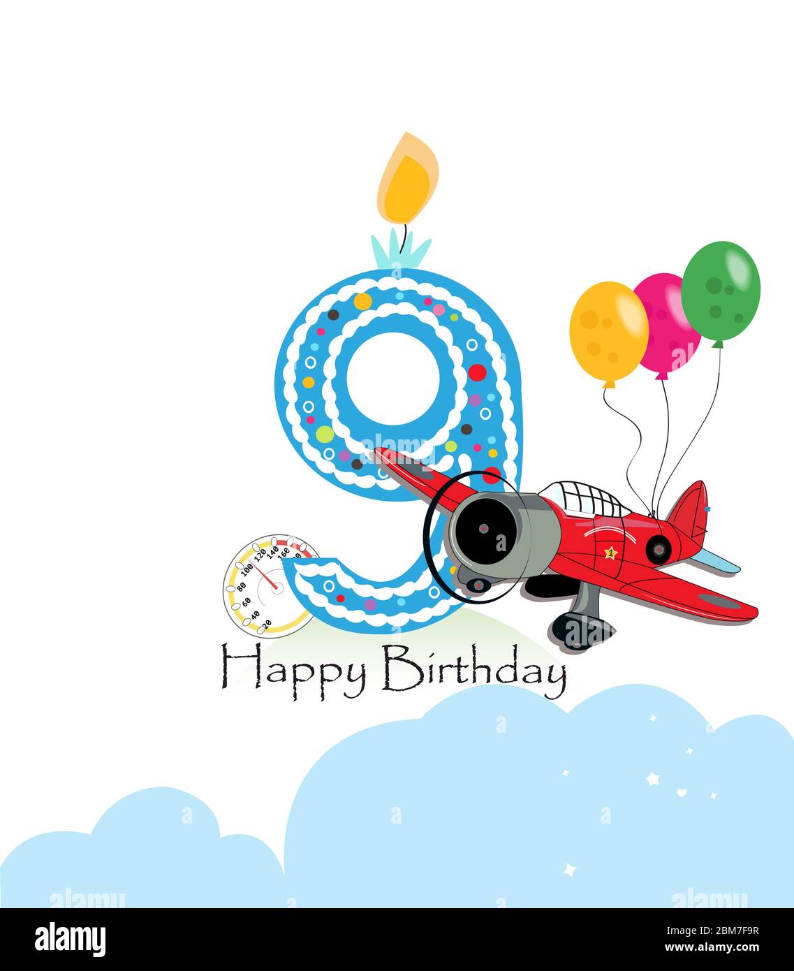Ninth birthday greeting card. Air plane and balloon happy birthday boy ...