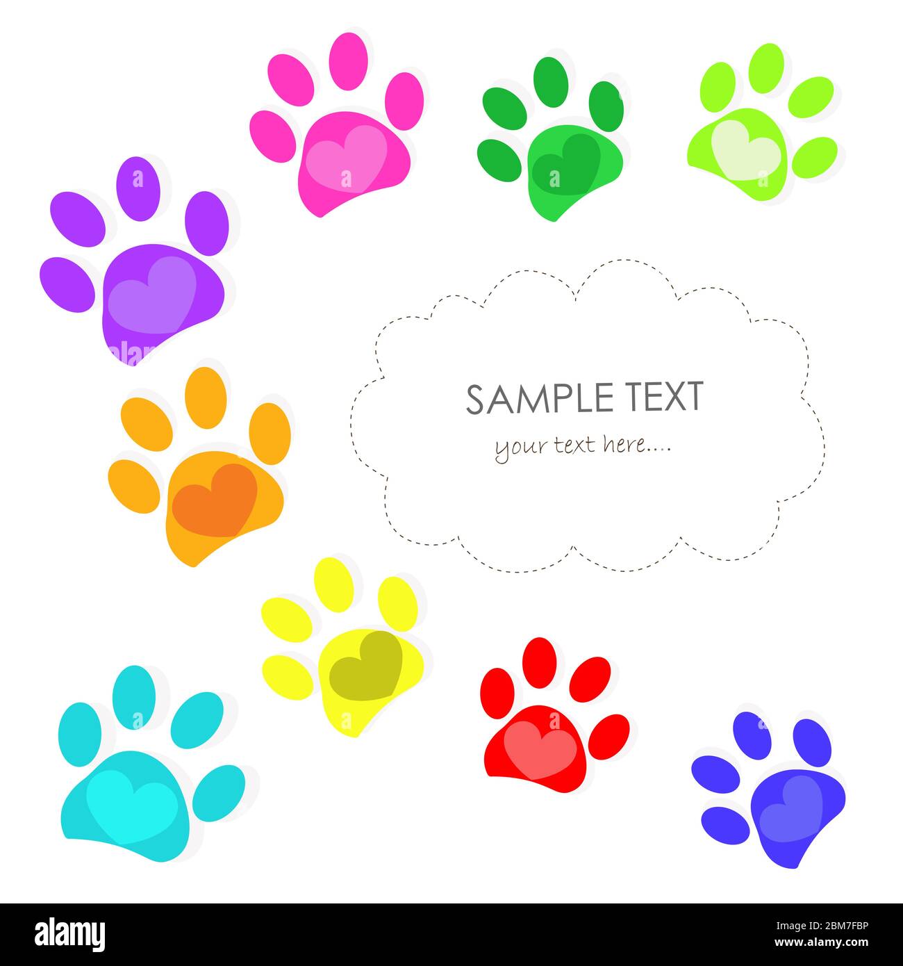 Colorful heart paw prints vector illustration greeting card Stock ...