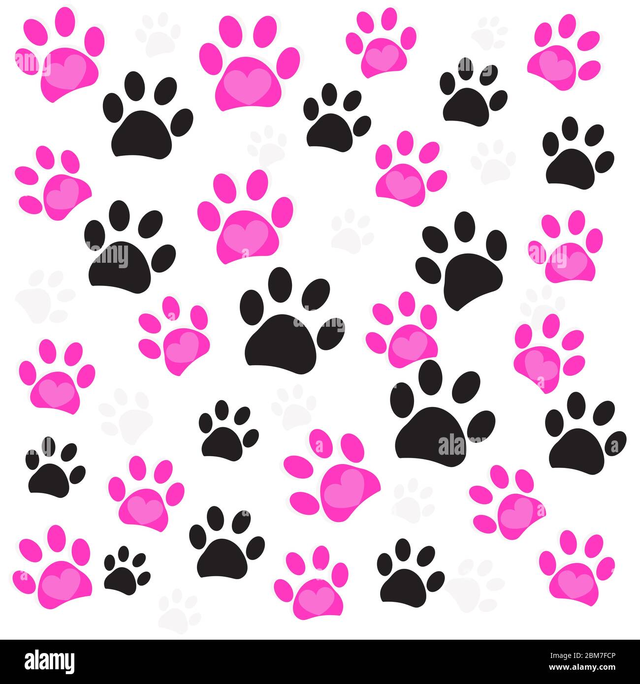 Pink heart paw prints and black paw print pattern vector illustration ...