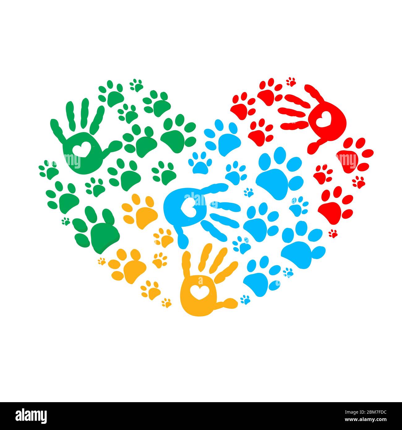 Paw in hands. Dog paw print made of colorful heart vector illustration ...