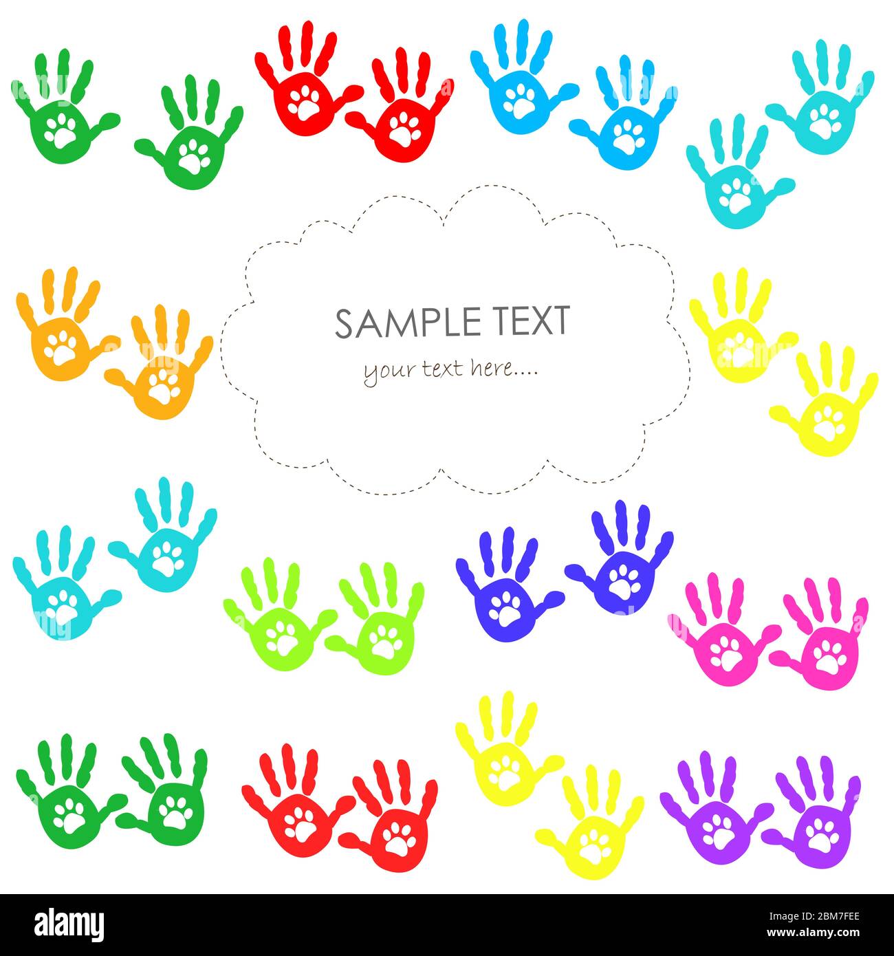 Hand print with paw print. Colorful greeting card vector illustration ...